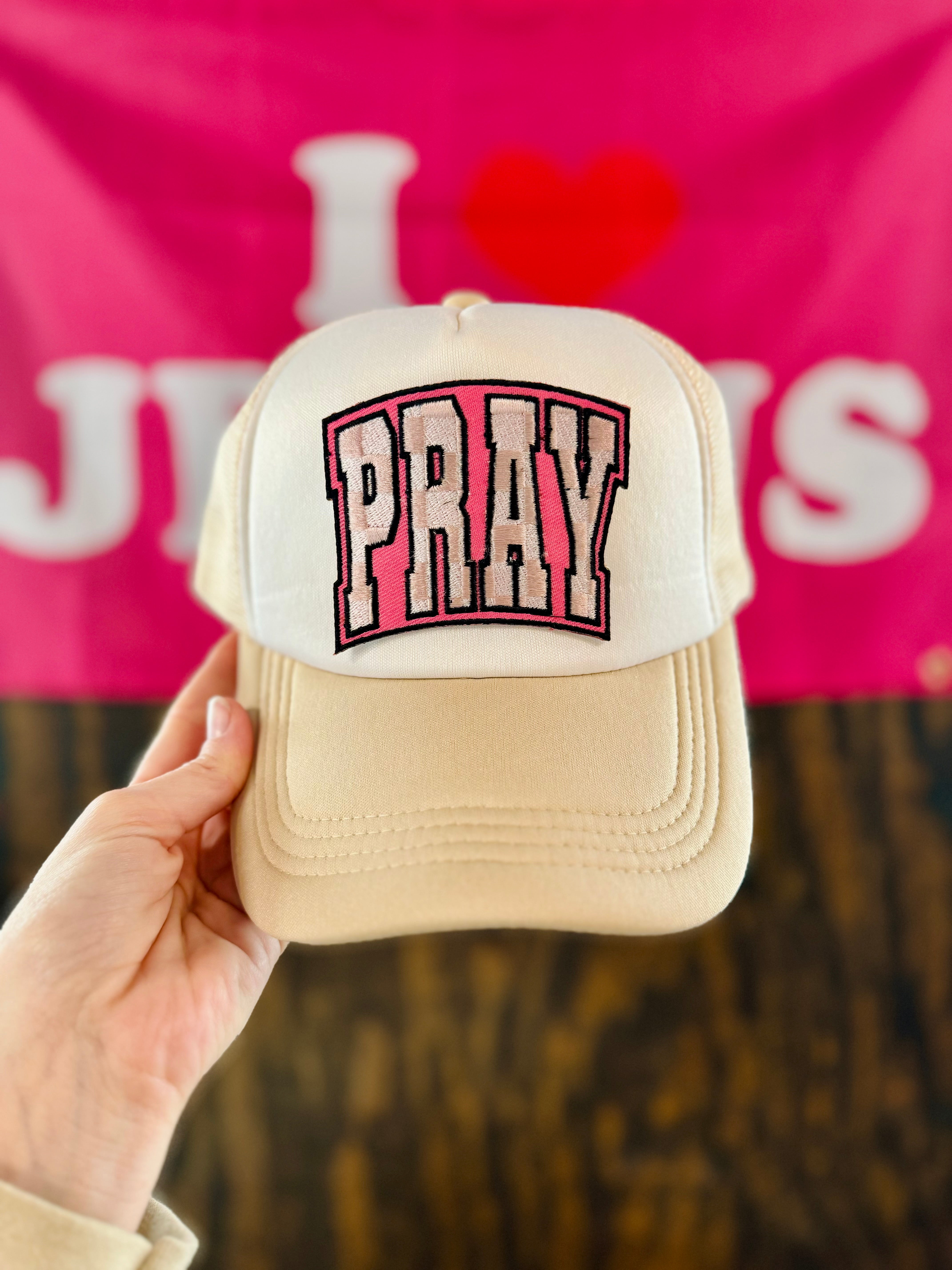 Pray Checkered, Christian Trucker Hat, Embroidered Patch Hat, Trucker ...