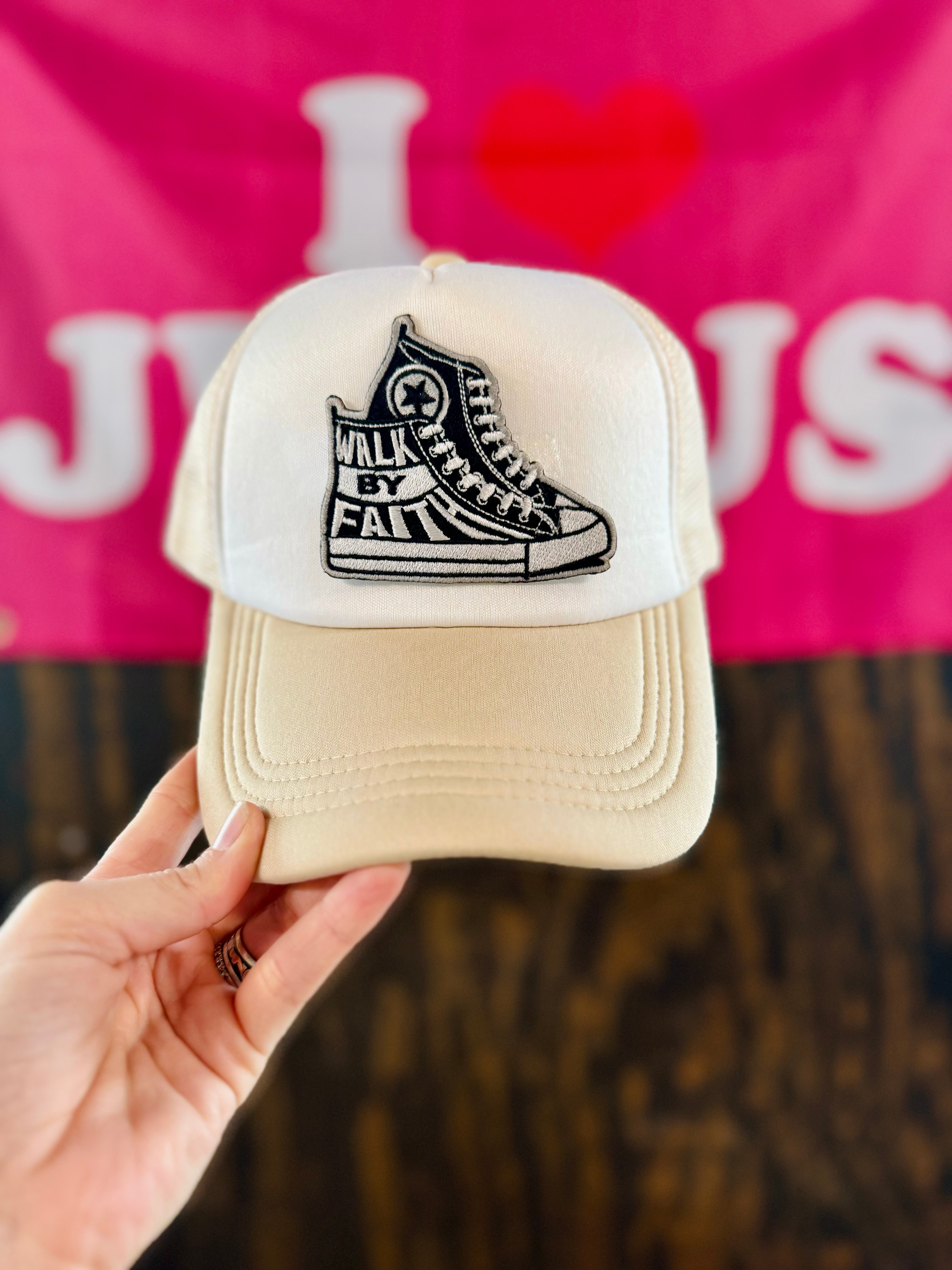 Walk By Faith Shoe Hat, Christian Trucker Hat, Embroidered Patch Hat ...