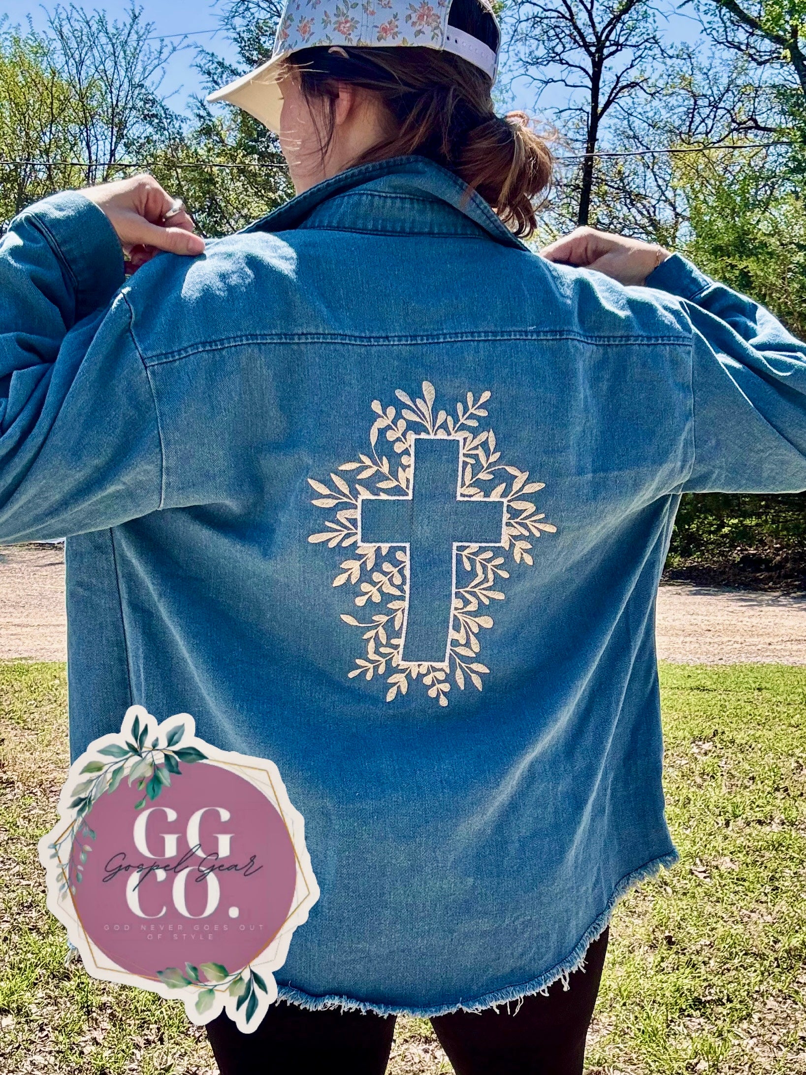 Floral Cross Embroidered Blue Denim Jacket, Embroidered Jacket, Christ ...