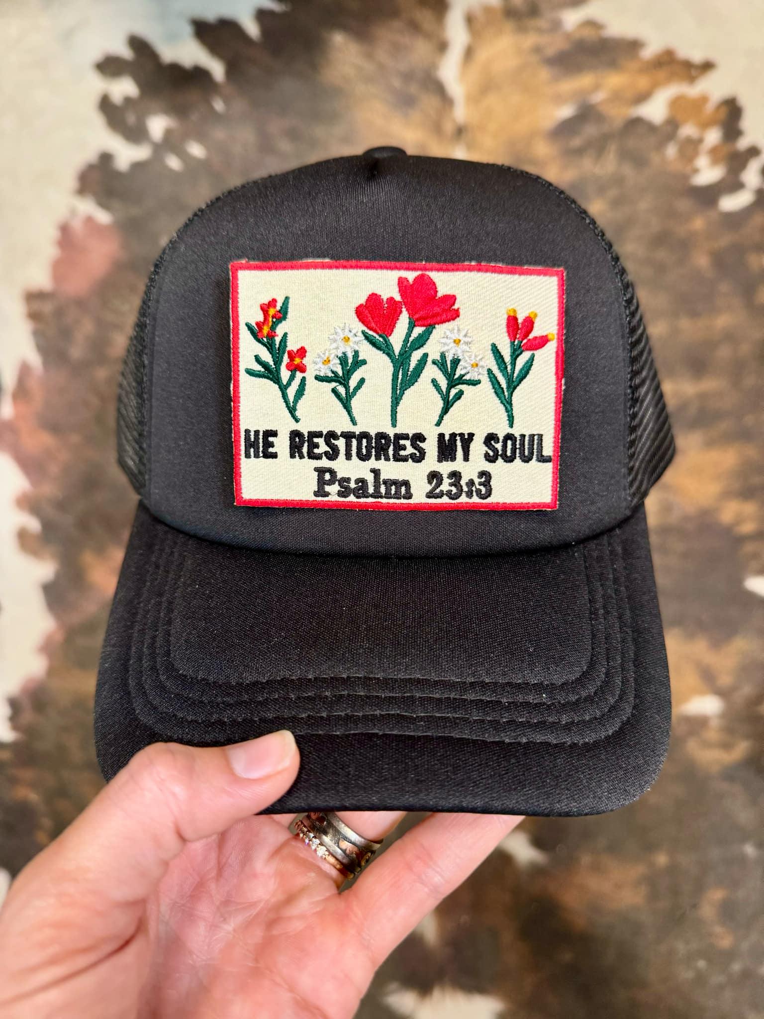 Christian Foam Trucker Hat, He Restores My Soul Hat, Embroidered Patch ...